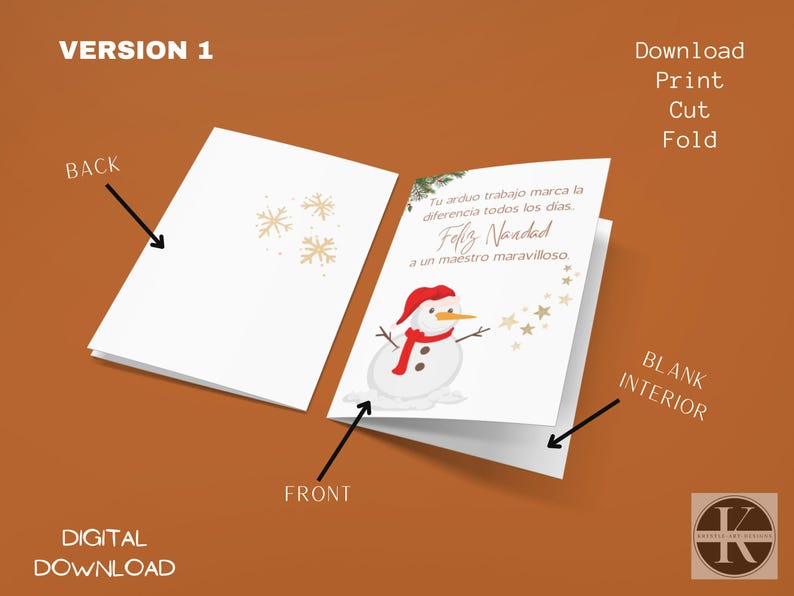 Teacher Feliz Navidad Printable Card | Printable Spanish Christmas Card ...