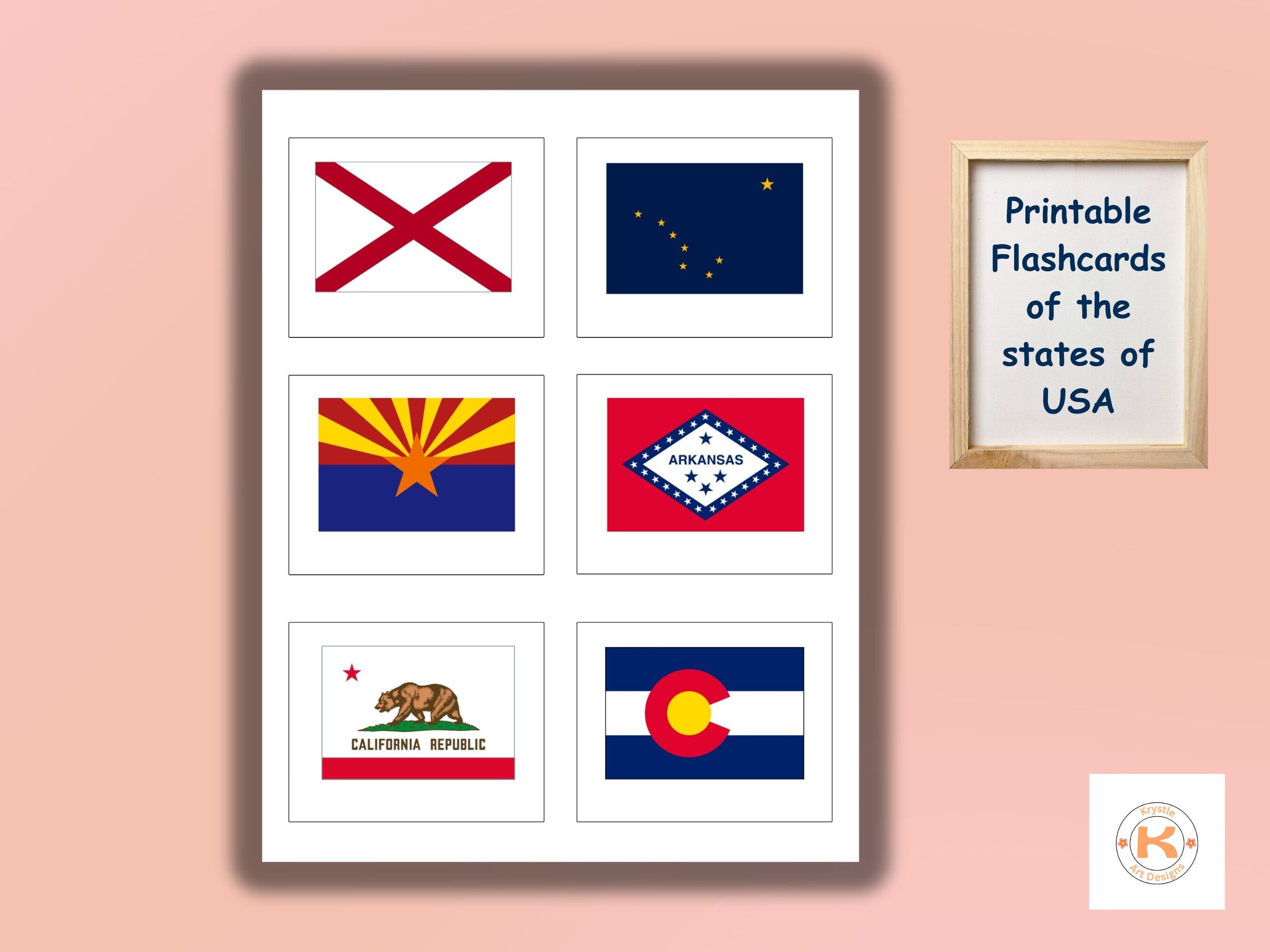 50 Flashcards of the Flags of the States of USA | Printable Flashcards ...