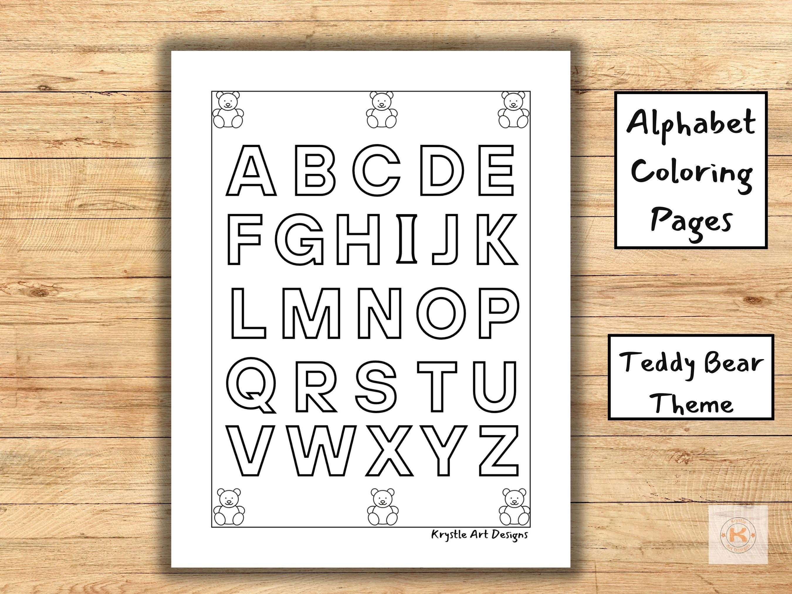 Printable Alphabet Coloring Book Worksheets. Color the Letters. Teddy ...