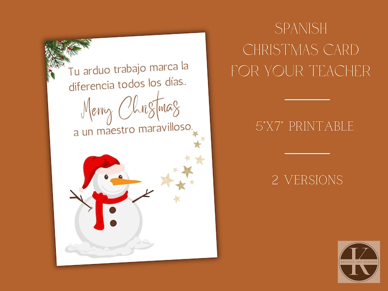 Teacher Feliz Navidad Printable Card | Printable Spanish Christmas Card ...