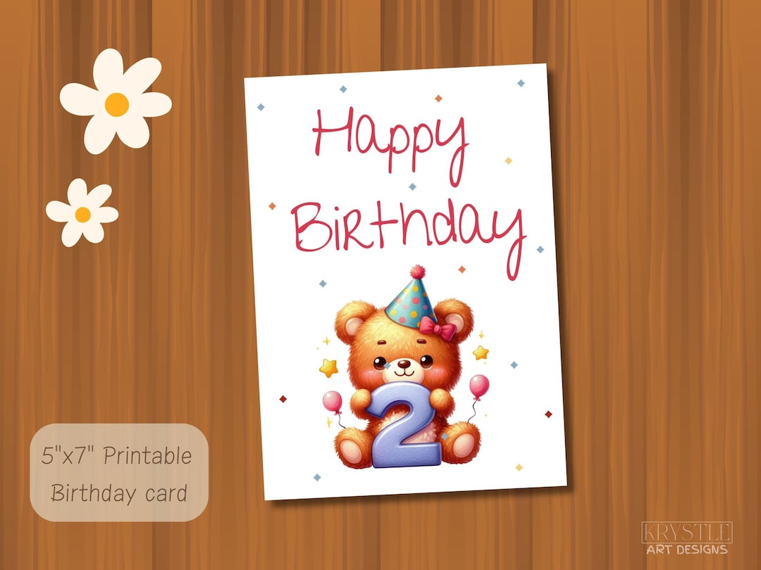 Printable Birthday Card | Happy Second Birthday| 2nd Birthday Greeting ...