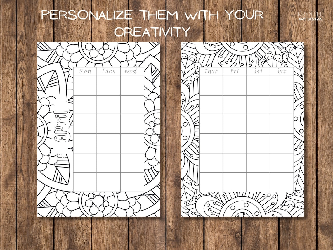 12 Month Calendar Pages With 12 Cover Pages 2 Page Spread Printable A5 ...