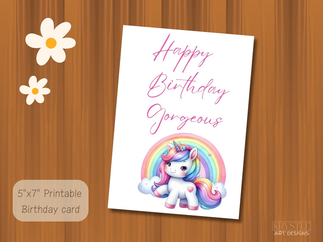 Printable Unicorn Birthday Card | Happy Birthday Card | Digital ...
