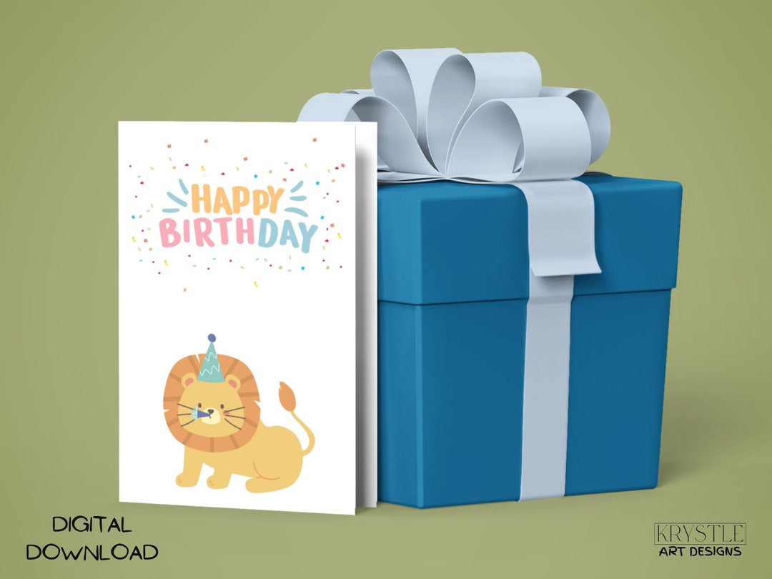 Printable Birthday Card Lion Theme Birthday Greeting Card Birthday Card ...