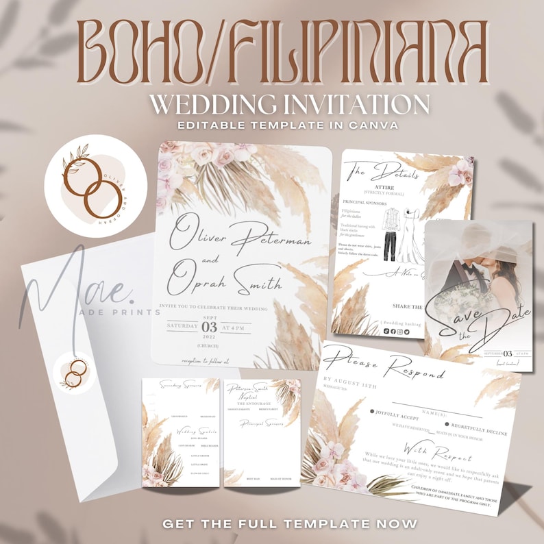 Wedding Invitation: Boho/filipiniana Theme canva Editable Template - Etsy