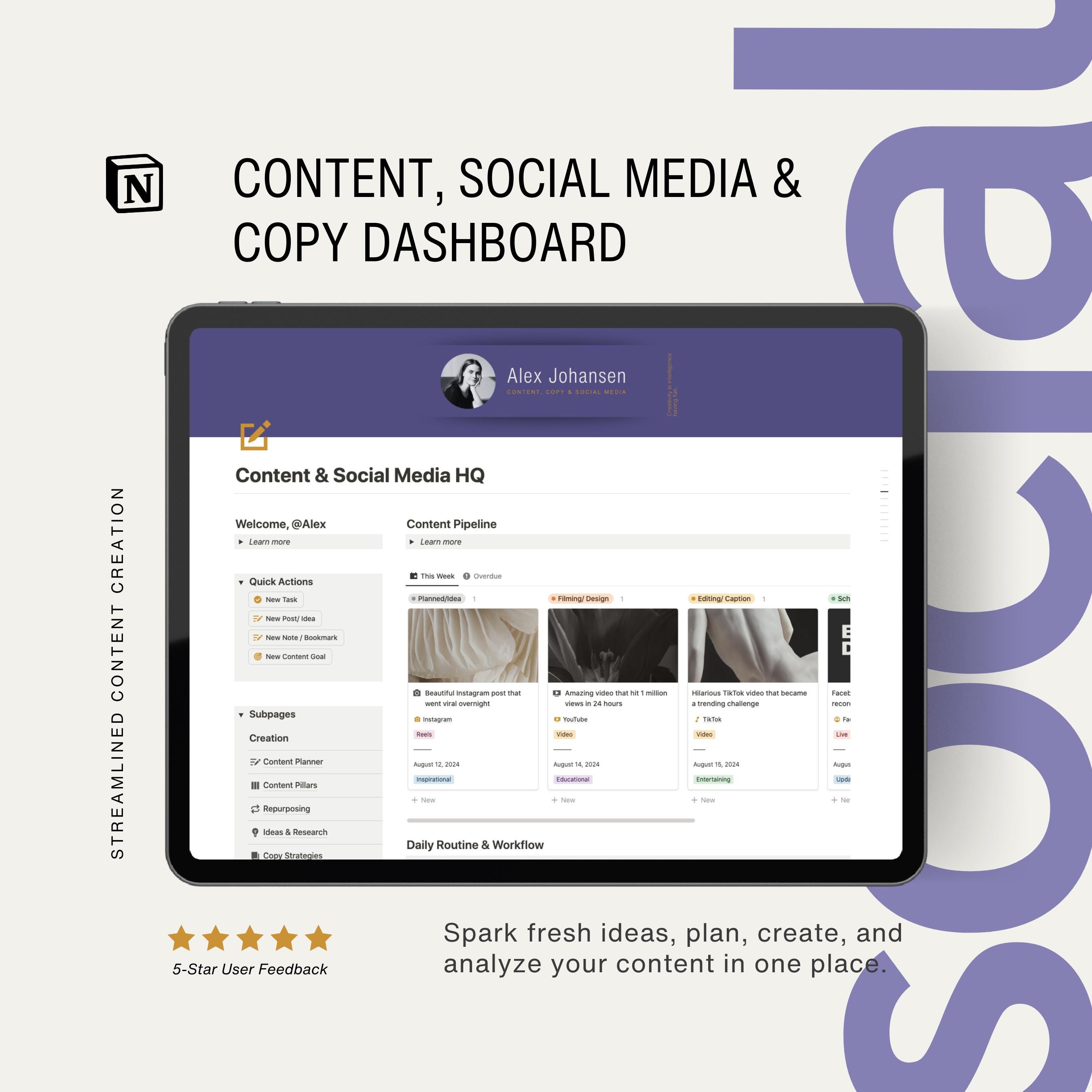 Notion Template Social Media & Content Planner, Content Creator ...