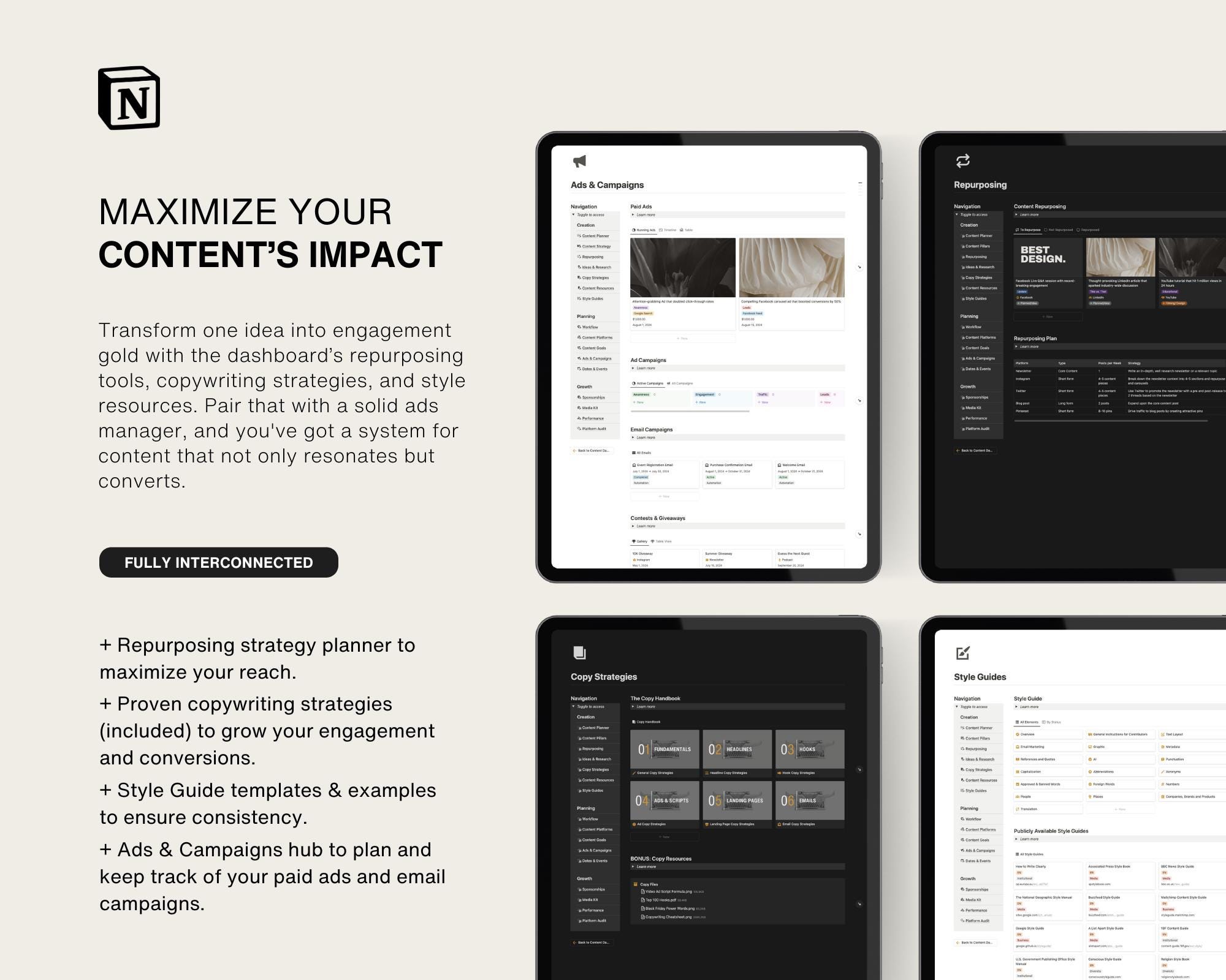 Notion Template Social Media & Content Planner, Content Creator Dashboard, Social Media Calendar ...