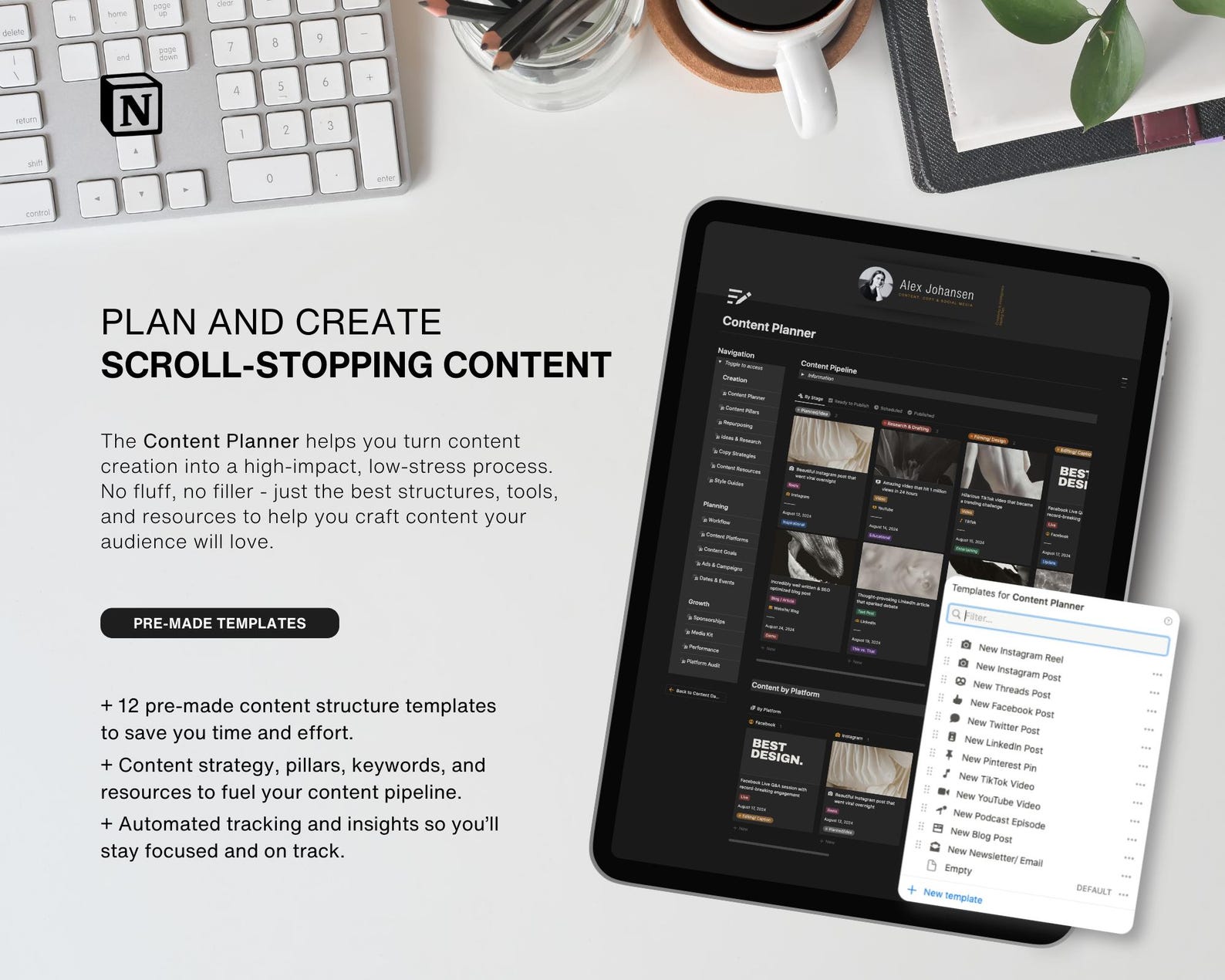 Notion Template Social Media & Content Planner, Content Creator Dashboard, Social Media Calendar ...