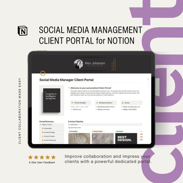 Notion Template Client Portal, Minimalist Client Dashboard, Project Management, Client Tracker ...