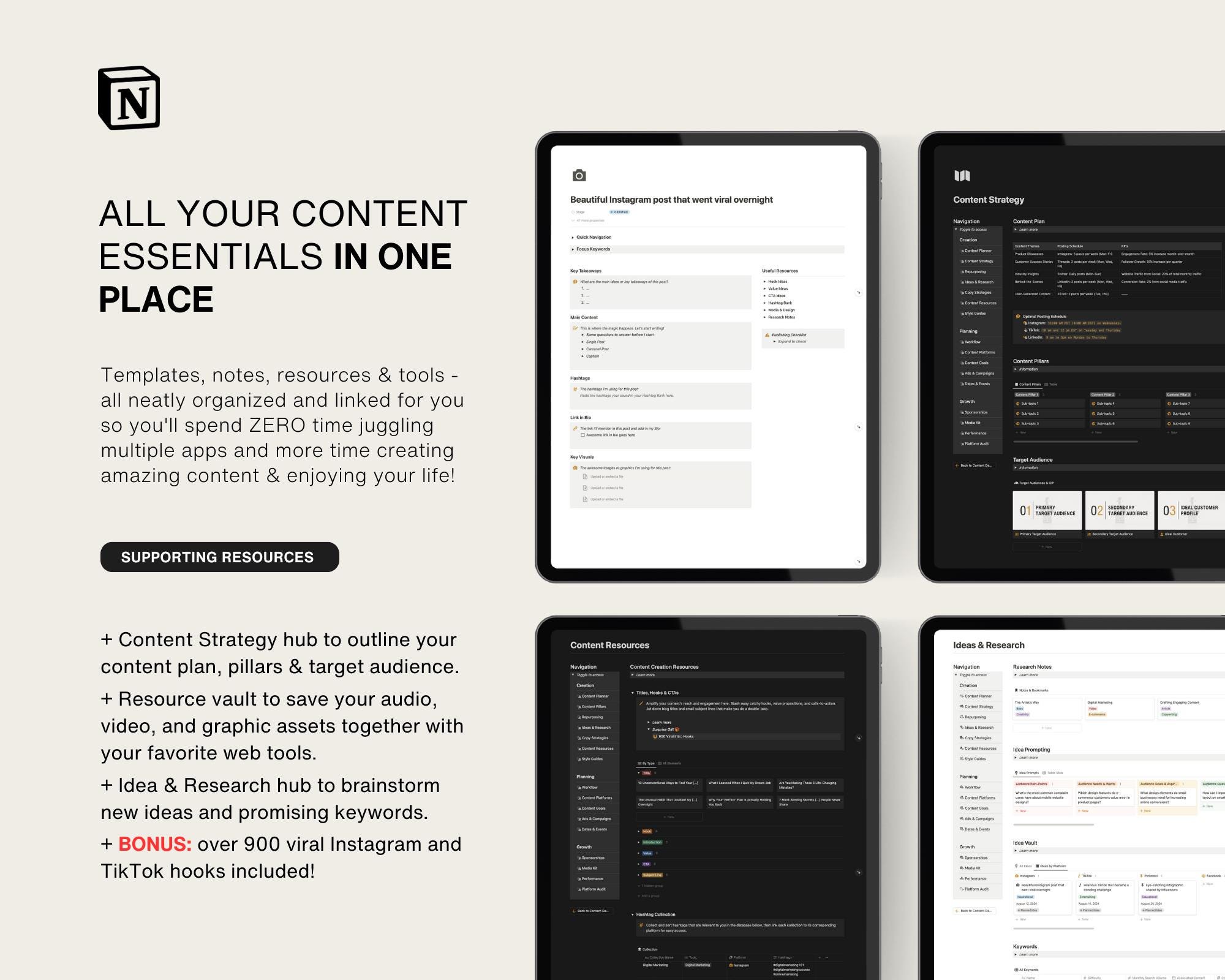 Notion Template Social Media & Content Planner, Content Creator Dashboard, Social Media Calendar ...