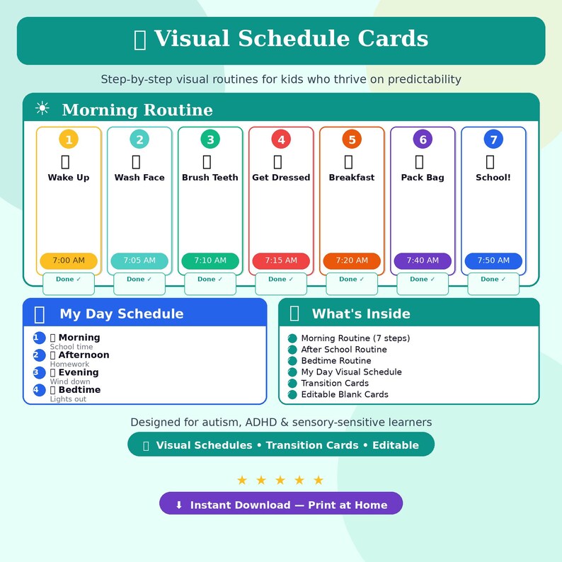 Autism ADHD Printable Pack | Visual Schedule + Emotional Regulation ...