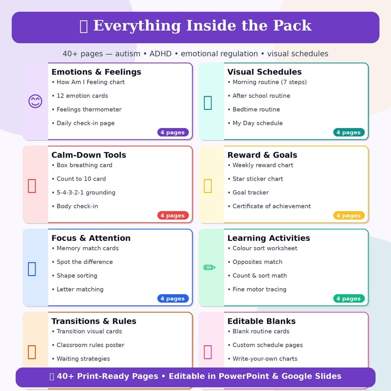 Autism ADHD Printable Pack | Visual Schedule + Emotional Regulation ...
