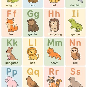Printable Pastel Cartoon Animal Alphabet Flashcards | Uppercase ...