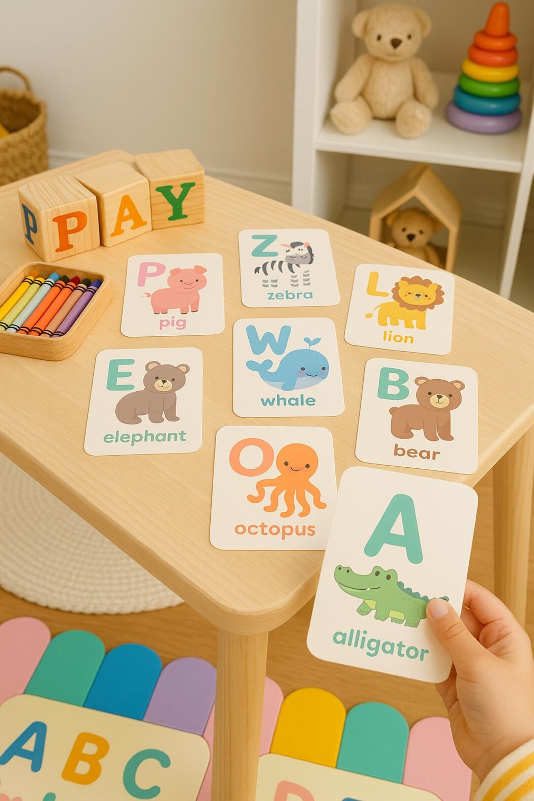Printable Pastel Cartoon Animal Alphabet Flashcards | Uppercase ...