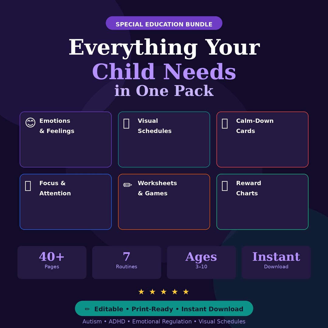 Autism ADHD Printable Pack | Visual Schedule + Emotional Regulation ...