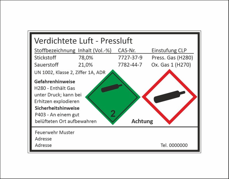 Dangerous Goods Sticker Compressed Air Breathing Air UN 1002 Individual ...