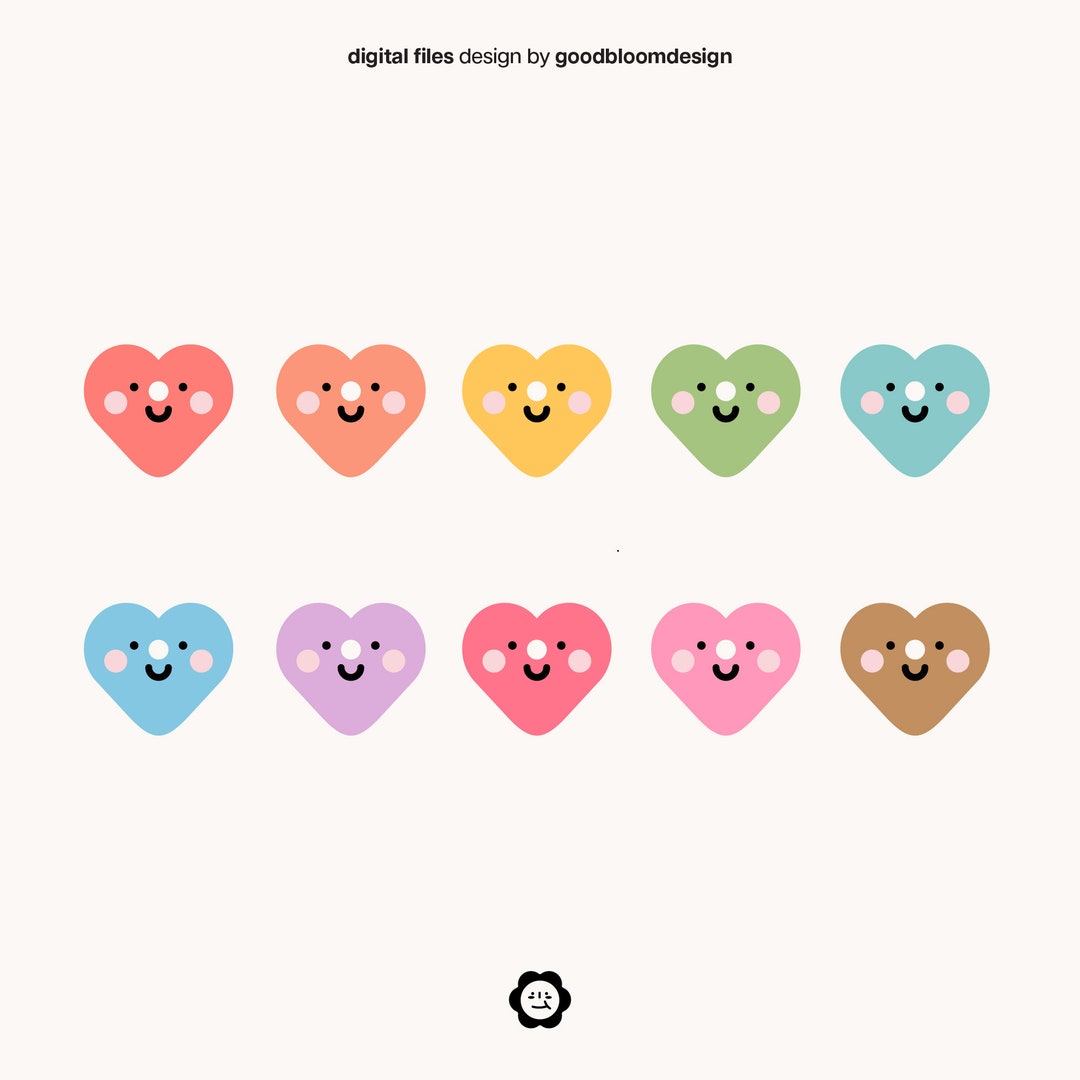 Cute Trendy Rainbow Heart Emoji Digital Sticker, PNG File for Digital ...