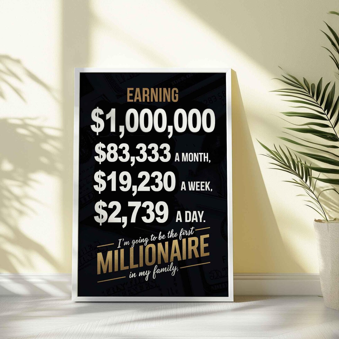 Motivational Millionaire Canvas Wall Art, Inspirational Entrepreneur ...