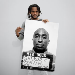 Tupac Shakur Mugshot Poster, Rap Music Star, Canvas Wall Art Print ...