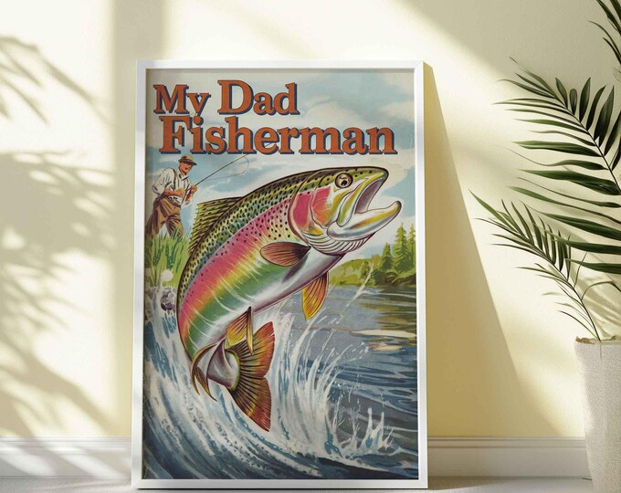 Fisherman Fishing Vintage Poster Art Retro Travel Poster Cabin Wall ...
