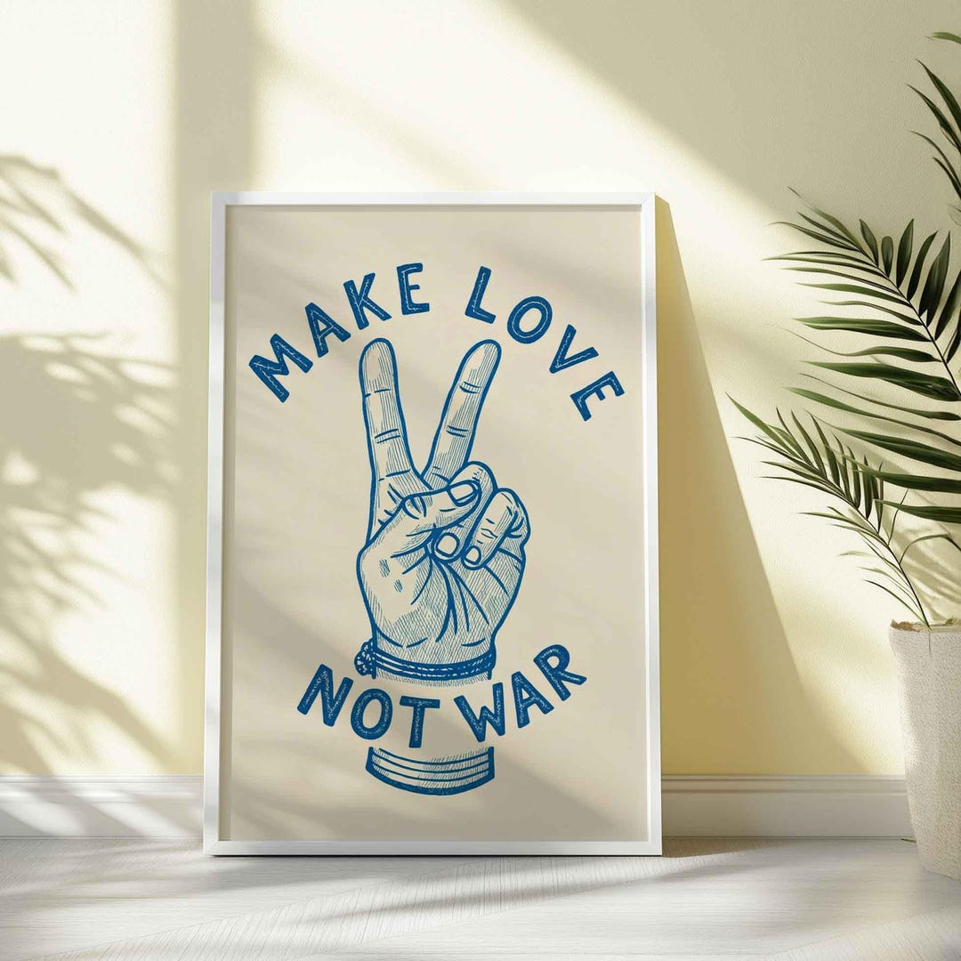 Make Love Not War Poster, Retro Peace Sign Wall Art, Inspirational Canvas Print for Home or ...
