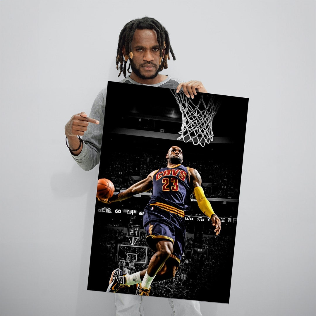 Lebron James Dunk Poster, NBA Basketball Poster Print, Cleveland ...
