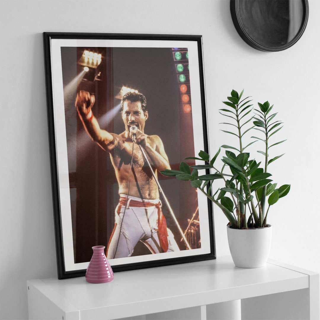 Freddie Mercury on Stage Poster, Queen Band Music Canvas Wall Art Print ...