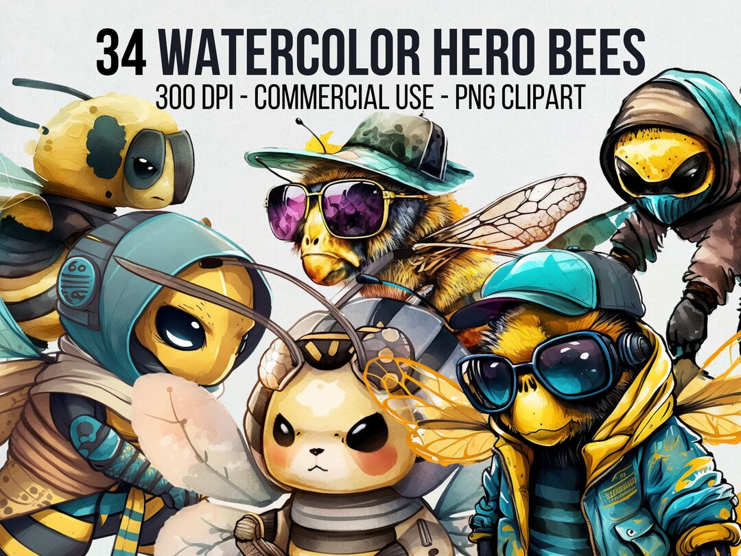 Watercolor Super Hero Bee Clipart - PNG Format Instant Download for ...