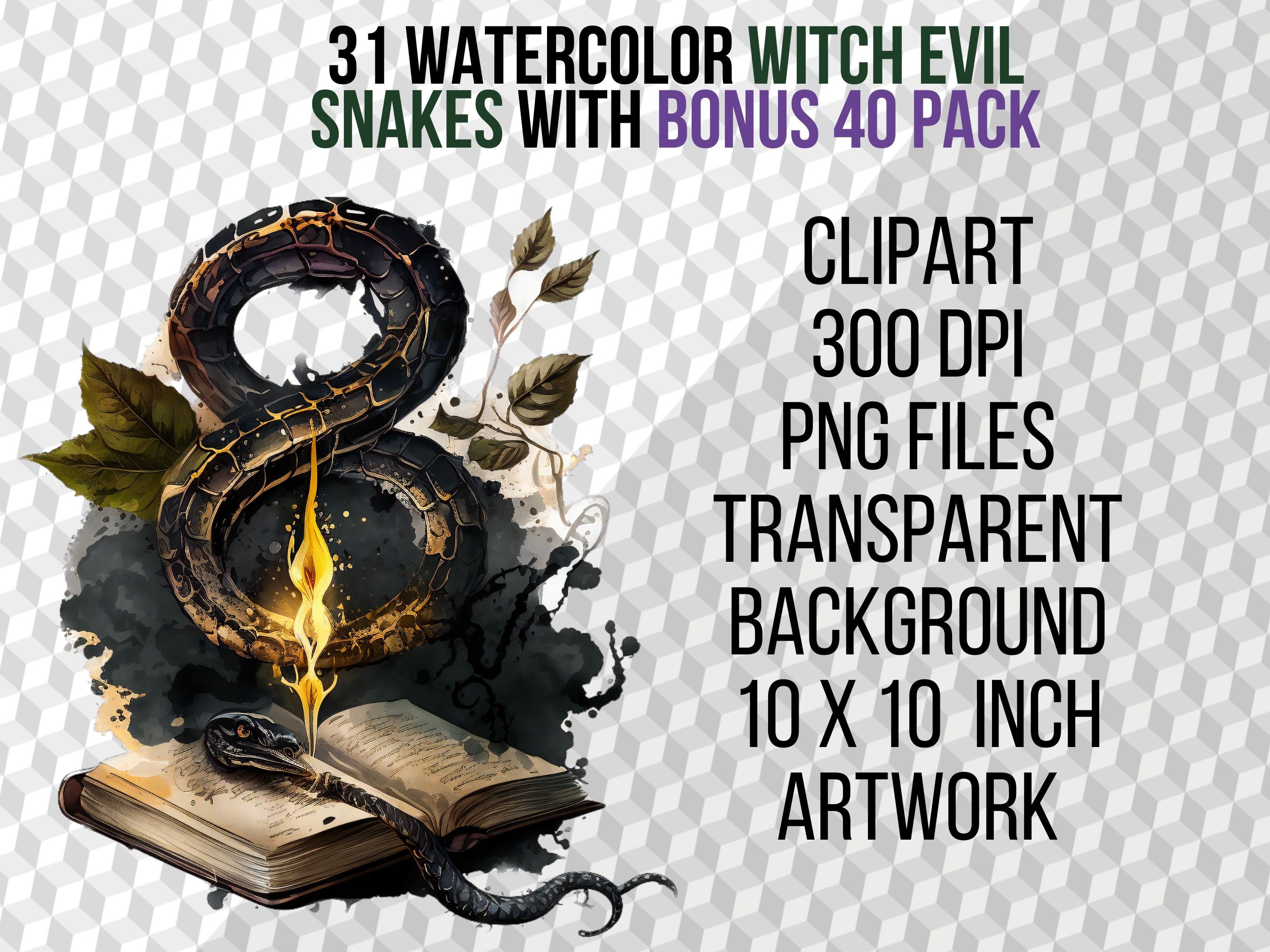 Watercolor Witch Snakes Witch Clipart Witch PNG Scrapbook - Etsy