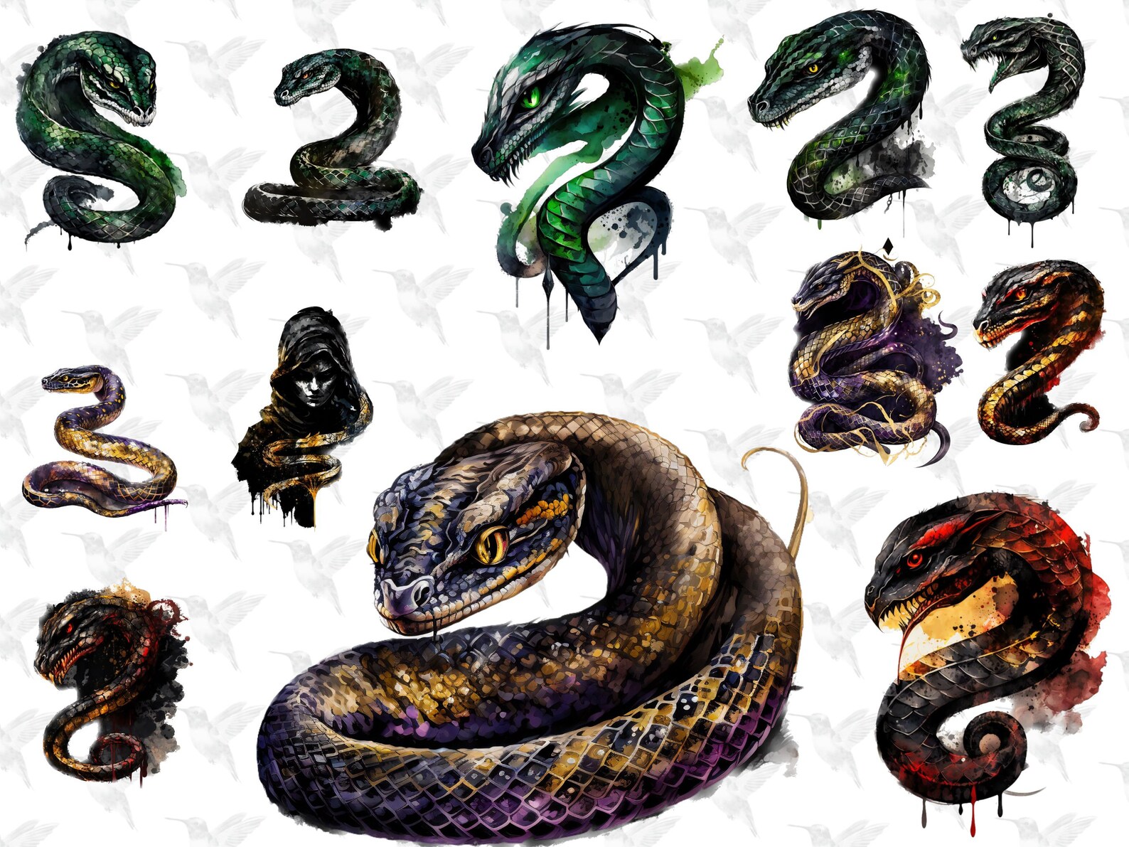 Watercolor Witch Snakes Witch Clipart Witch PNG Scrapbook - Etsy
