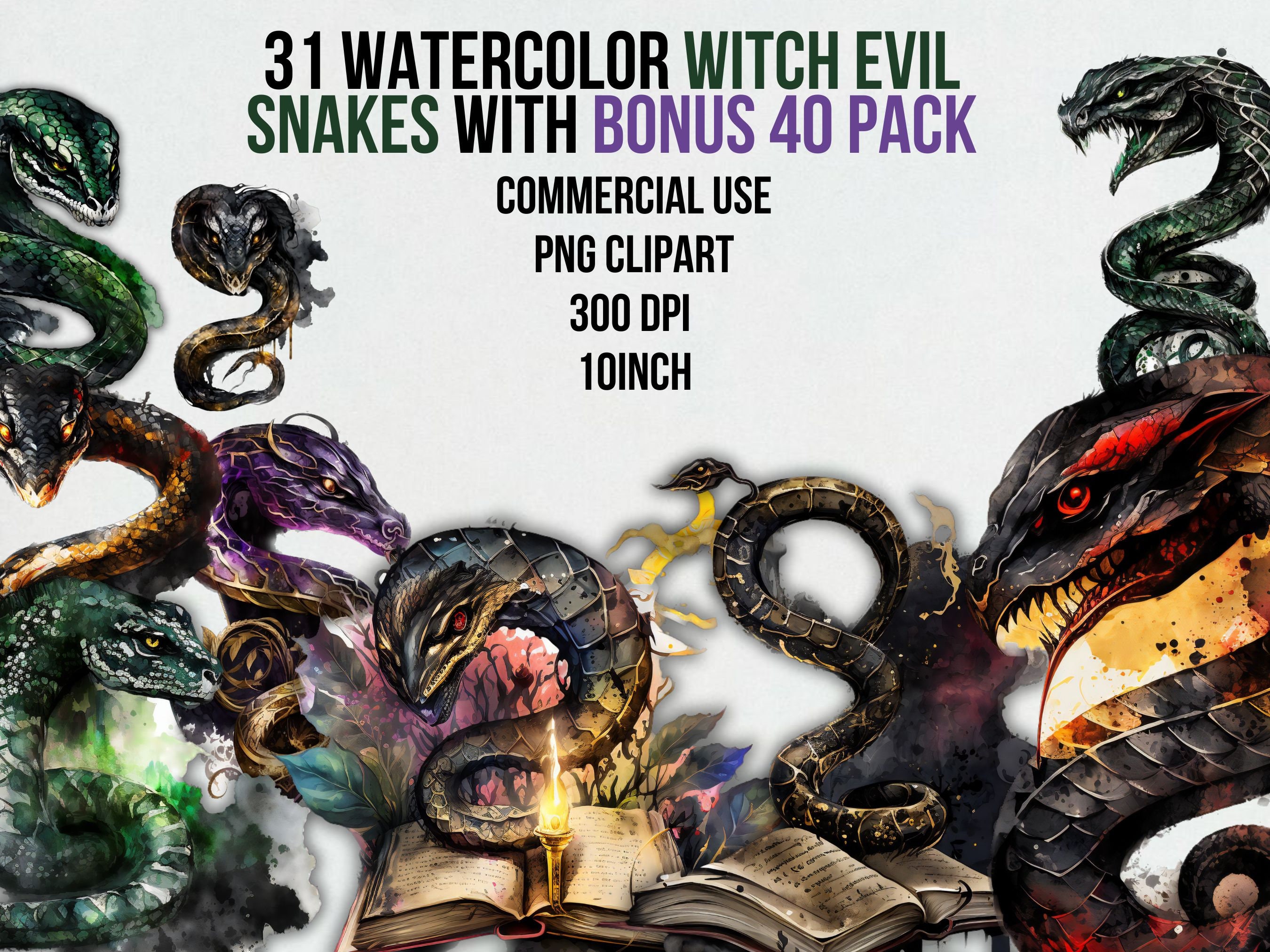 Watercolor Witch Snakes Witch Clipart Witch PNG Scrapbook - Etsy