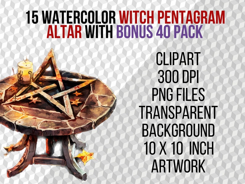Watercolor Witch Pentagram Table Witch Clipart Witch PNG - Etsy