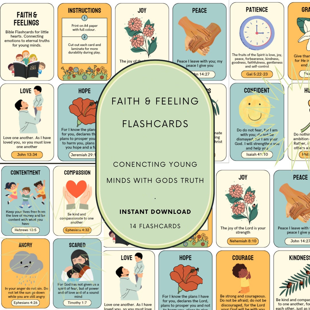 Bible Flashcards, Faith & Feelings, INSTANT DOWNLOAD, 14 Feeling and ...