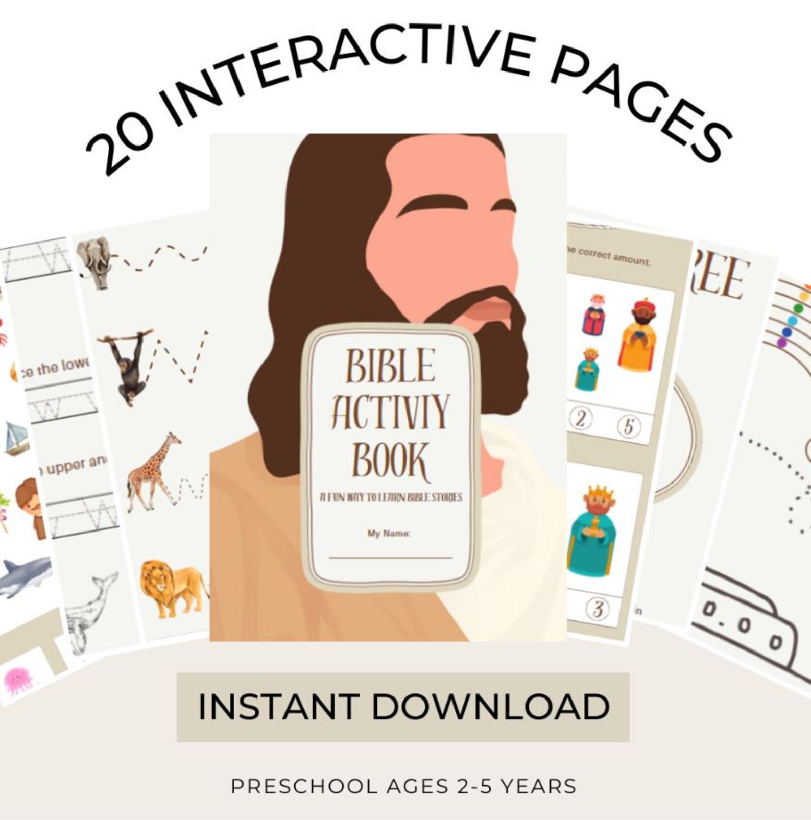 Bible Story Activity Book (DOWNLOADABLE) Interactive Workbook, Toddler ...