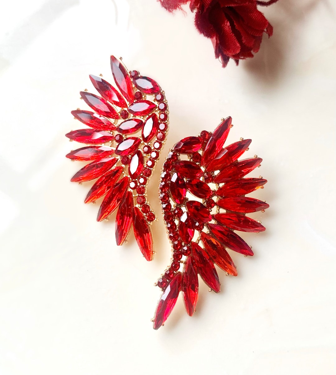 Glam Angel-red Angel Wing Earrings - Etsy