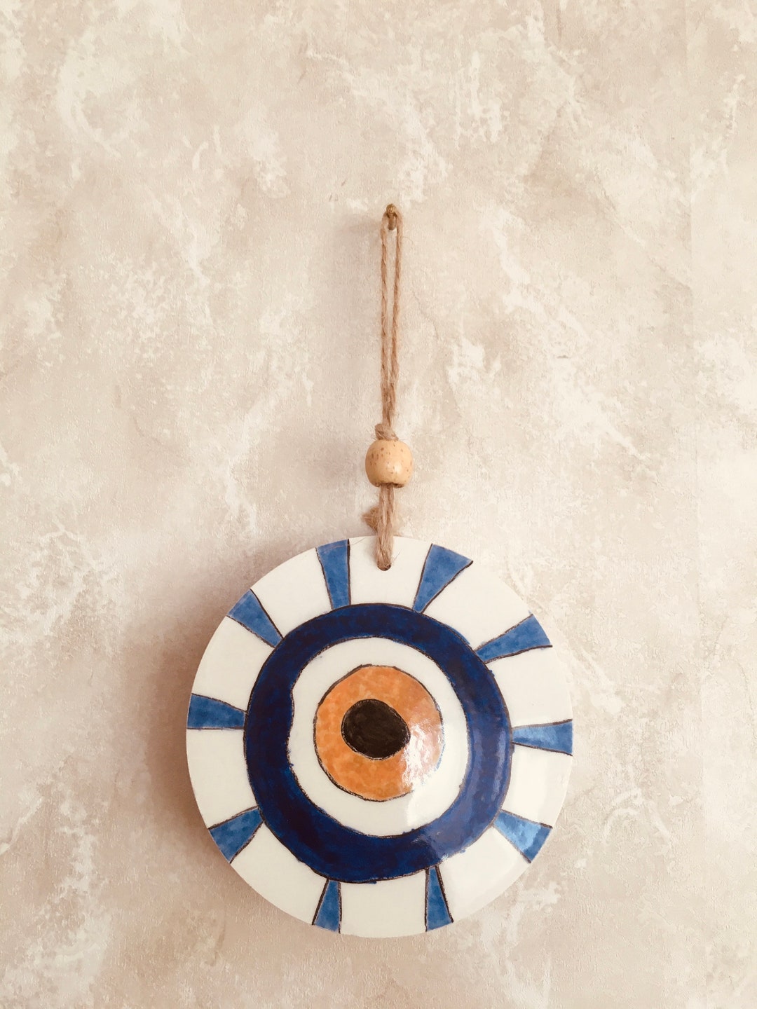 Handmade Round Tile Evil Eye Wall Hanging, Evil Eye Ceramic Wall ...