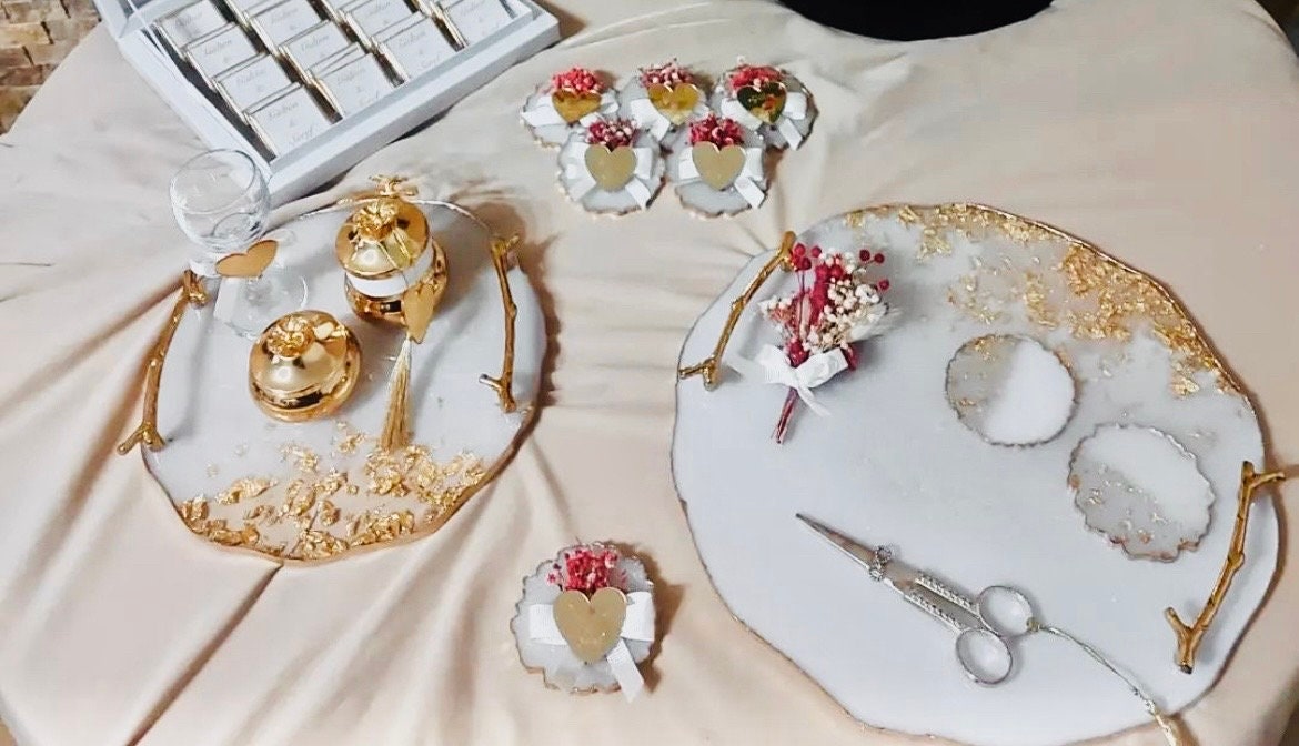 Personalized Engagement Tray Set, Wedding Ring Tray, Epoxy Nikkah Ring ...