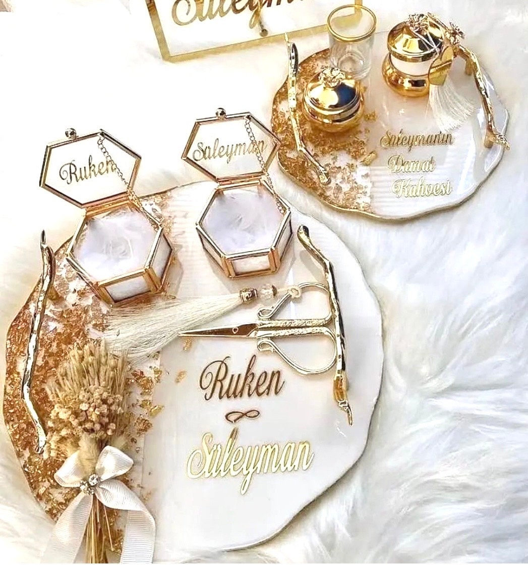 Personalized Engagement Tray Set, Wedding Ring Tray, Epoxy Nikkah Ring ...