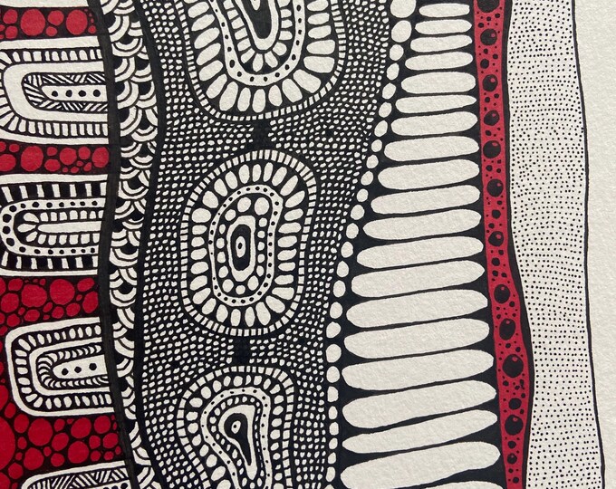 Aboriginal Inspired Drawing: Black and Red Pen Abstract Art on A4 Paper ...