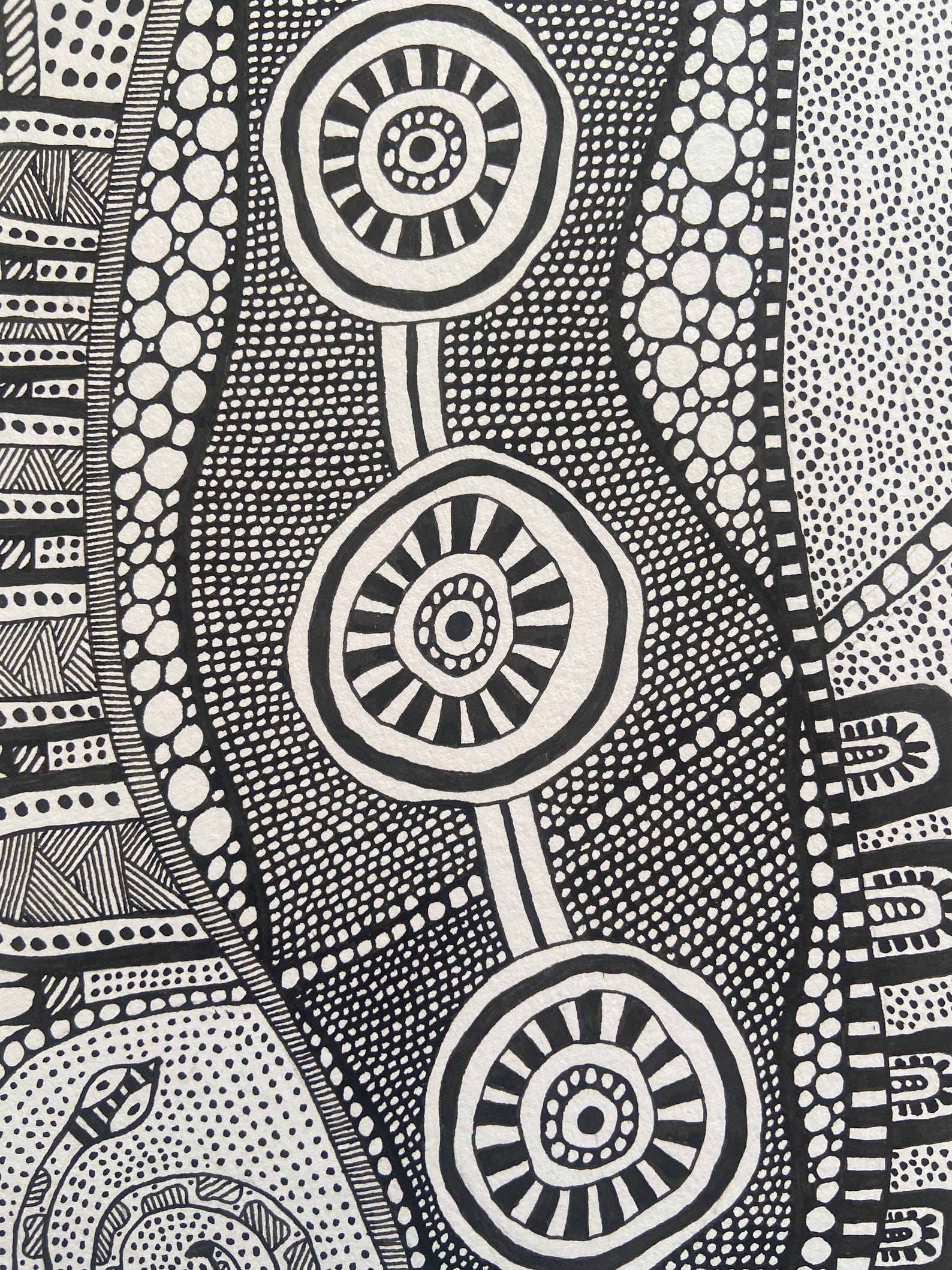 Aboriginal Inspired Snake Drawing: Black Pen Abstract Art on A4 Paper ...