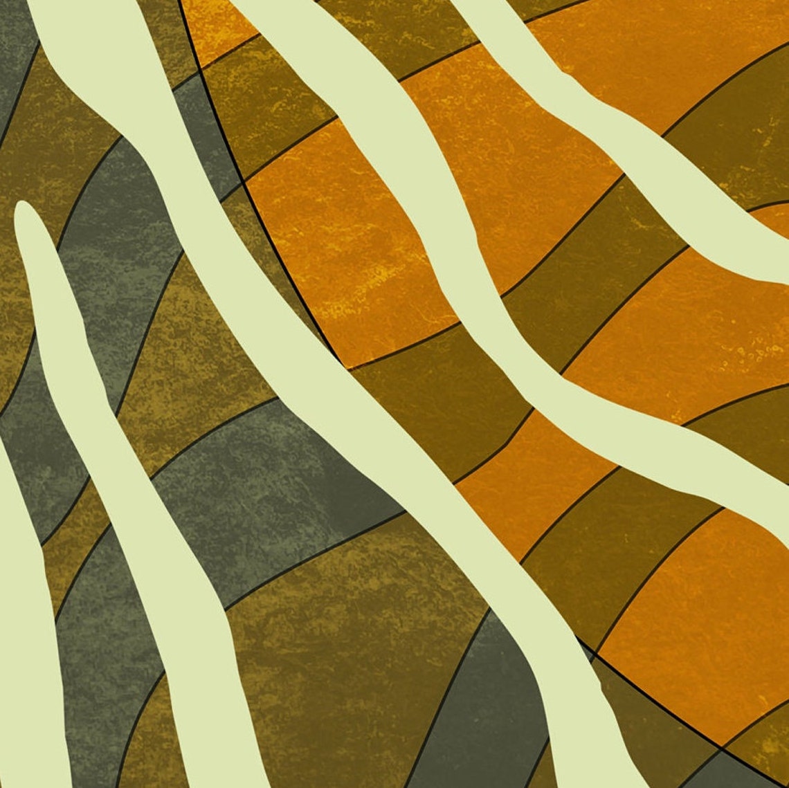 Wavy Lines Abstract Wall Art Print for Living Room / Bedroom Wavy Sun ...