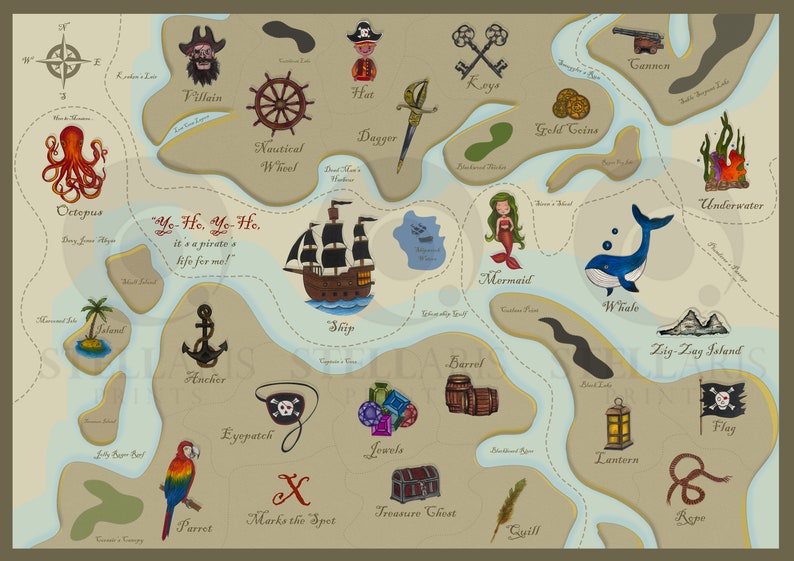 ABC Alphabet Pirate Treasure Map Printable Pirate Map Hand Drawn A-Z ...