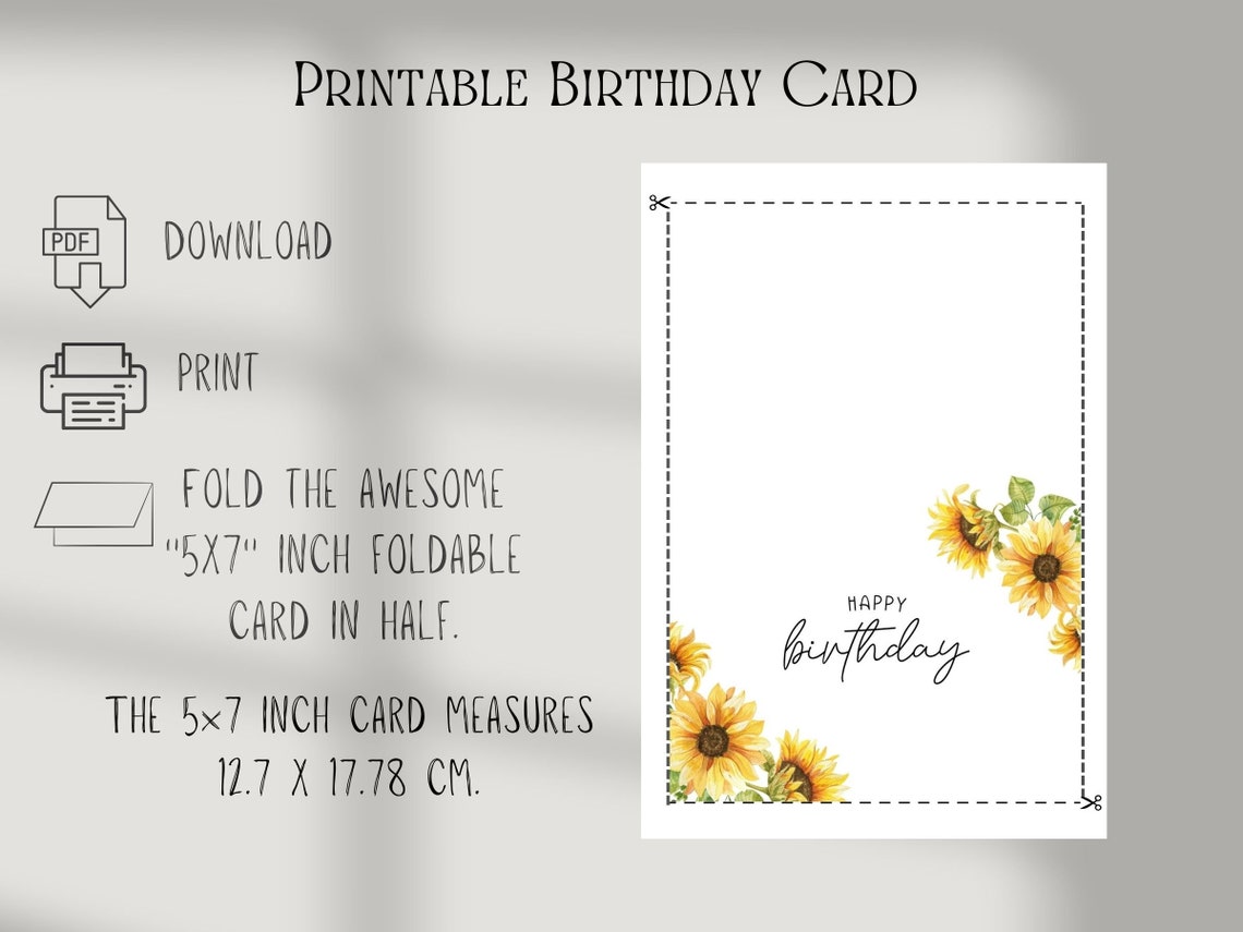 Printable Sunflower Birthday Card , Birthday Card , Printable Greeting ...