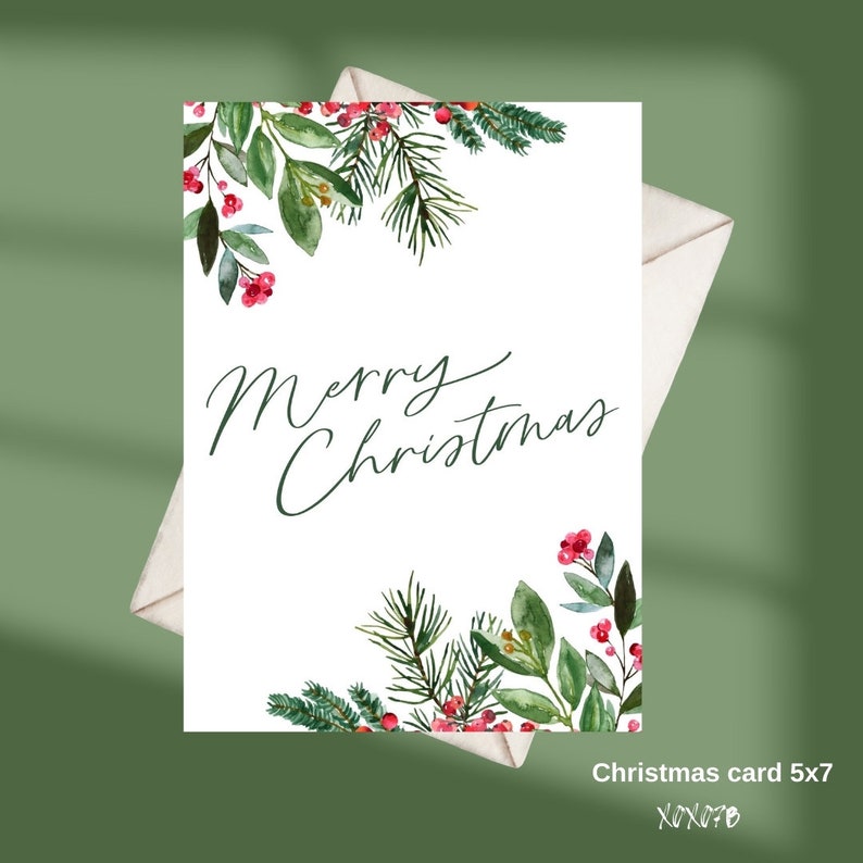 Merry Christmas Card , Green Printable Christmas Card , Printable ...