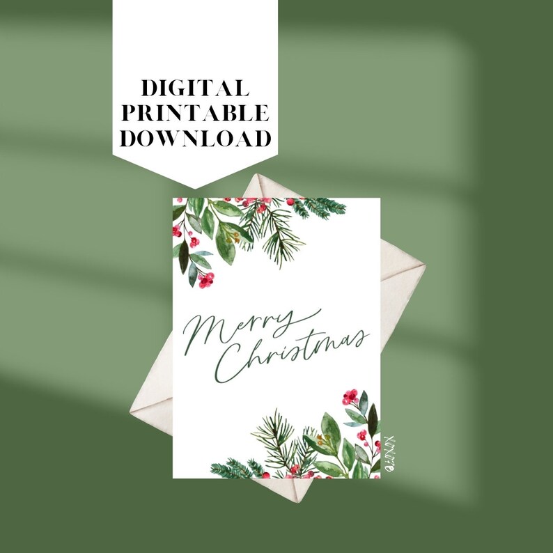 Merry Christmas Card , Green Printable Christmas Card , Printable ...