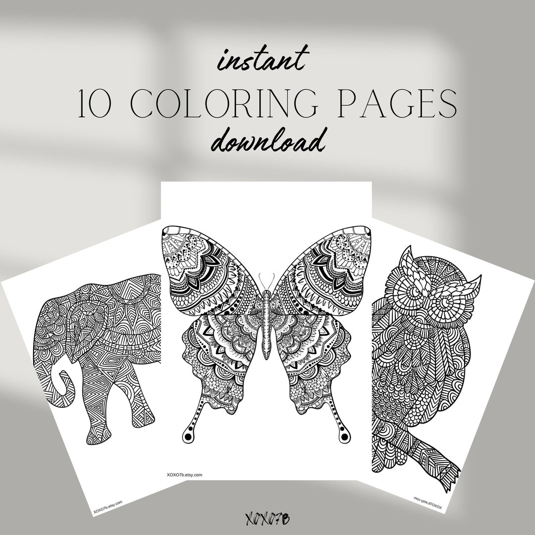 Printable Colouring Sheets, İnstant Download, 10 Coloring Pages,adult ...