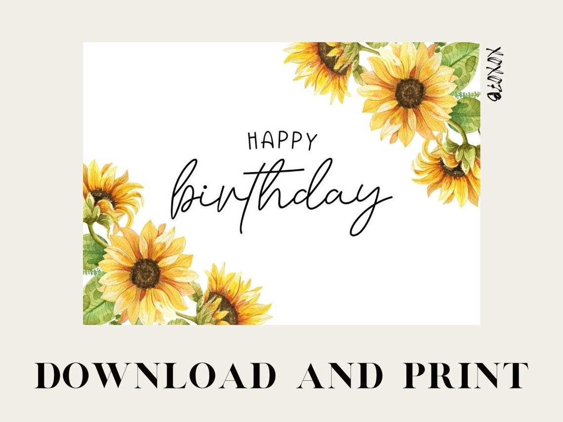 Printable Sunflower Birthday Card , Birthday Card , Printable Greeting ...