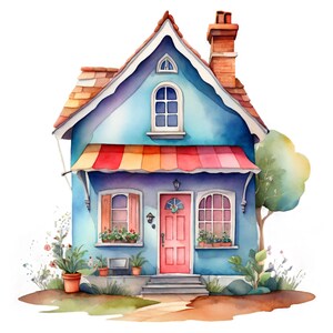 23 PNG Watercolour Cute Fun Rainbow Pastel Colourful House Home, Home ...