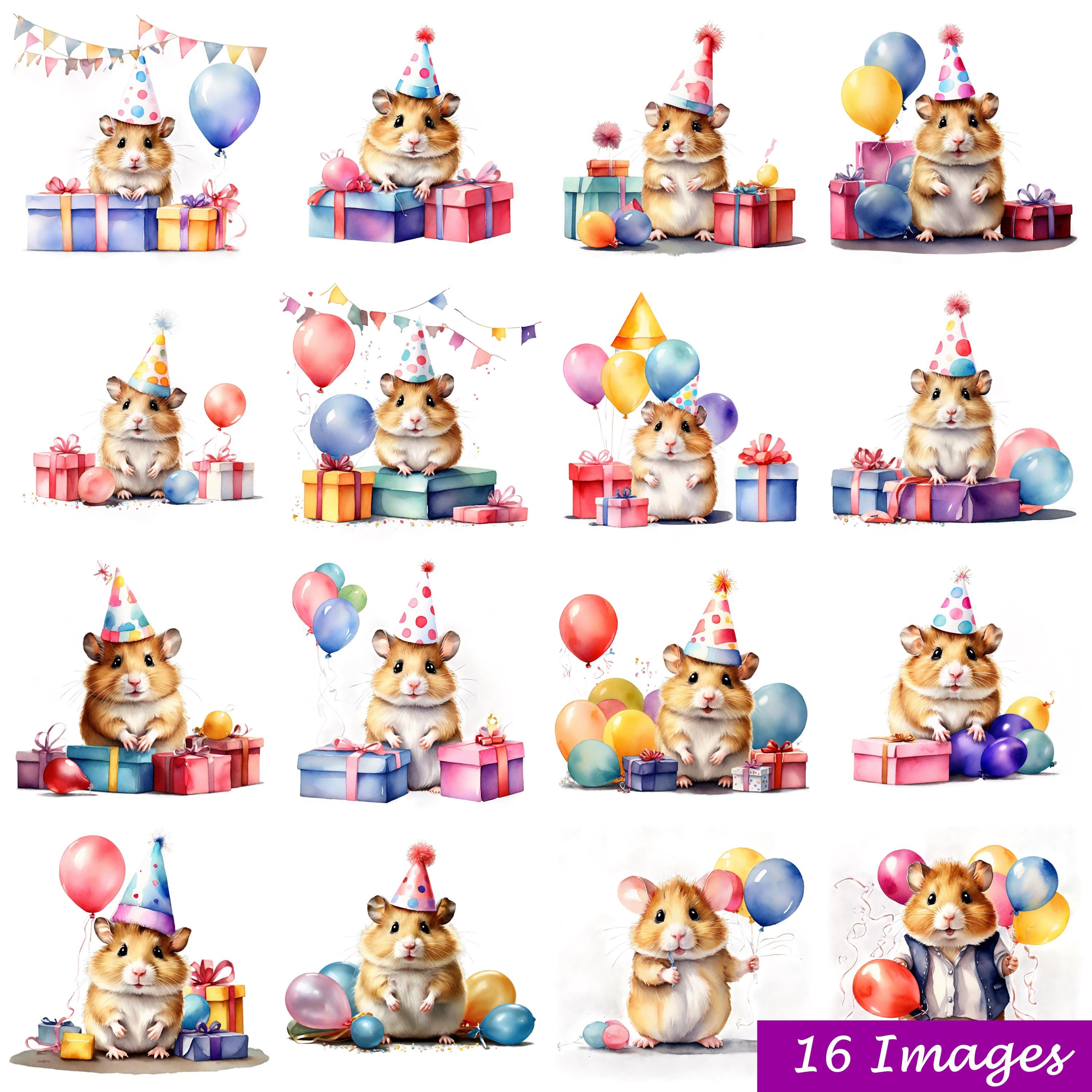 16 PNG Watercolour Hamster Birthday Celebration Balloon, Animal Clipart ...
