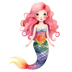 23 PNG Watercolour Colourful Mermaid, Sea Clipart, Clipart Bundle, Arts ...